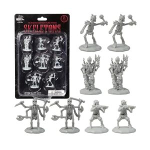 halloween fantasy skeleton mini figures – 8 unpainted unique designs – 1" hex-sized, compatible with dnd, pathfinder & tabletop rpgs – realistic detailed sculpts for spooky rpg campaigns, family games