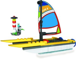 exclusive set - catamaran sailboat and lighthouse - brick building - custom design bricks - compatible with all major brands