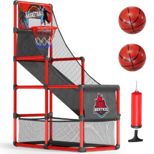 bestkid ball kids basketball hoop single shot system arcade game set: indoor & outdoor sports toys for boys & girls, includes ball, ideal party gifts for little athletes ages 3-9.