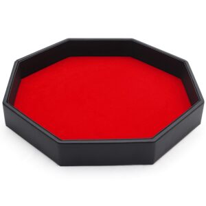 belle vous 11.5 inch dice tray - black pu leather and red velvet octagon rolling dice storage tray - dice holder box for table games like rpg and dnd/d&d - catchall tray for jewelry