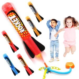 duckura jump rocket launcher for kids with 5 foam rockets, summer outdoor beach toys games activities for kids, party birthday gifts toys for boys girls toddlers ages 3 4 5 6 7 8+ years old