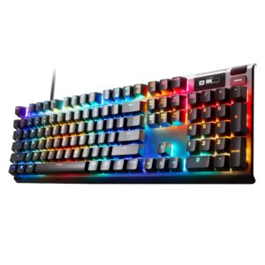 steelseries apex pro hypermagnetic gaming keyboard — world's fastest keyboard — adjustable actuation — oled screen — rgb – usb passthrough​ - american qwerty layout - standard