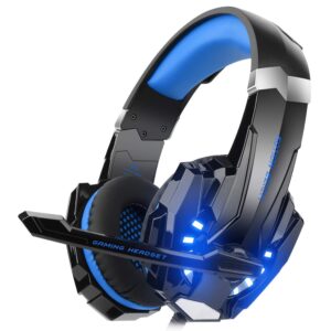 diza100 g9000 gaming headset headphone 3.5mm stereo jack with mic led light for xbox one s/xbox one/ps4/tablet/laptop/cell phone (blue.)