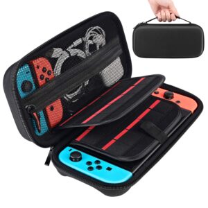 tyuobox switch carrying case - protective hard shell travel switch case for nintendo switch/switch oled console & accessories, carry 20 games cartridges pouch, black