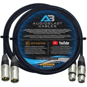 audioblast - 2 units - 3 foot - hq-4 - star quad balanced male to female microphone cables with eminence e311 & e312 gold xlr connectors – uv protected & road ready