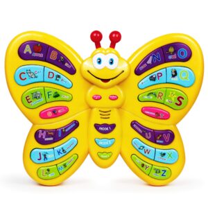 preschool abc learning toy, interactive educational butterfly toy for toddlers, animal sounds & music, early development see and say baby toys for 3 year old boys & girls