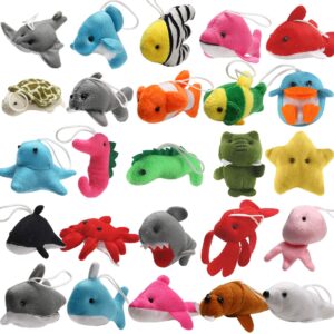 25 pack mini ocean animal plush toys,sea creatures stuffed toy for kid party favor,small keychain decoration for christmas tree,goody bag fillers,stocking stuffers,easter eggs fillers,dog cat