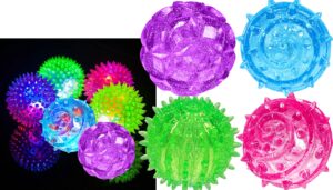 ja-ru light up rubber spike ball (pack of 4 balls) with flashing lights | bouncy stress ball | great fidget ball toy for kids | bulk bouncing sensory balls | plus 1 bouncy ball. #695-4p