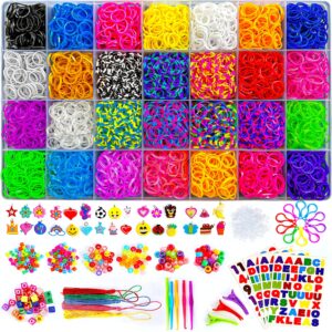 momo's den rubber band bracelet kit rainbow color bands bracelet making kit rubber band 12100+ loom bracelet kit, big giftable case with premium quality accessories, 28 colors refill kit boy & girl