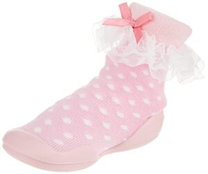 nuby snekz comfortable rubber sole sock shoes for first steps- pink polka dots/small 7-14 months