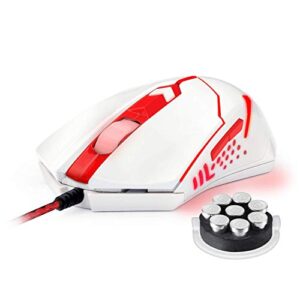 redragon m601aw wired 6 button gaming mouse red led backlit ergonomic programmable mouse centrophorus with weight tuning set 3200 dpi for windows pc (white)