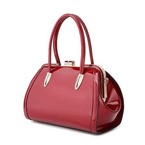 style strategy red purses patent handbags for women top handle with kiss lock satchel shoulder big bags leather crossbody for women