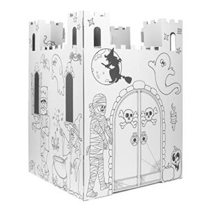 easy playhouse haunted castle - kids art & craft for indoor & outdoor fun, color, draw, doodle on halloween friends– decorate & personalize a cardboard fort, 32" x 32" x 43. 5"