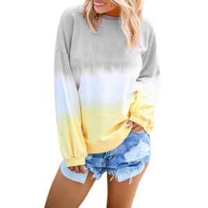 neartime tie tyeing pullover for women's loose autumn sweatshirt plus size gradient color block blouse gray