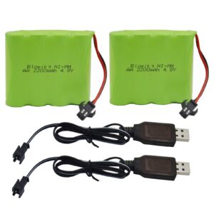 blomiky 2 pack 4.8v 2200mah aa nimh rechargeable battery with sm-2p plug and usb charger cable for sy-e511 rc excavator rc truck toy 4.8v 2200mah nimh battery 2