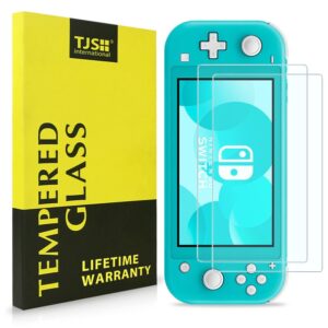 nintendo switch lite screen protector, tjs [tempered glass] [2-piece] [works while docking] - 0.3mm thickness/bubble free/ultra clear/9h hardness/anti-scratch/shatterproof/anti-fingerprint (clear)