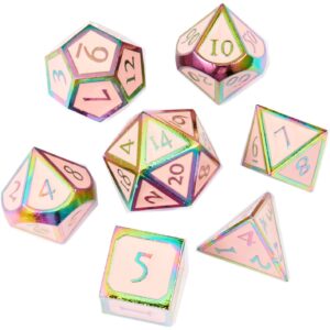 dnd metal game dice set cream pink with rainbow edge 7pcs set for dungeons and dragons rpg mtg table games d4 d6 d8 d10 d12 d20