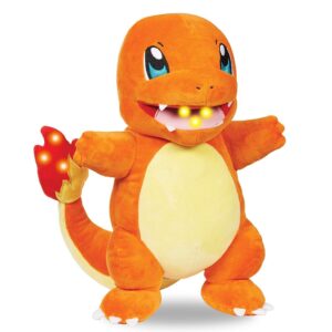 pokemon pokémon 10" flame action charmander plush - interactive w/lights & fire sounds - light up tail & mouth w/sound effects & voices - officially licensed gift for kids, boys, girls - ages 4+