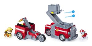 paw patrol, marshall split-second 2-in-1 transforming fire truck vehicle toy with 2 collectible figures