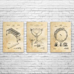 percussion instrument posters set of 3, marimba player gift, percussion section, marimba concerto, symphony orchestra vintage paper (8 inch x 10 inch)