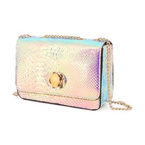 segreto women hologram evening bag handbag holographic shoulder bag chain purse crossbody bag for party(purple)