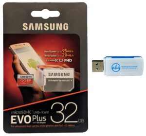 samsung 32gb micro sdhc evo plus memory card with adapter works with samsung galaxy note 10+ cell phone, note 10+ 5g smartphone (mb-mc32g) bundle with (1) everything but stromboli sd, tf card reader