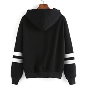 women's long sleeve striped hoodie sweatshirt pullover tops blouse casual solid pullover hoodie for winter autumn black