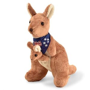 bohs plush kangaroo with australia scarf and removable joey - cuddly soft stuffed mom and baby animals toy- 11 inches