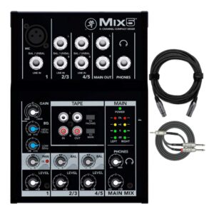 mackie mix5 5-channel compact mixer bundled with knox gear 20ft. xlr cable and 3.5mm trs to dual 1/4" ts breakout cable (3 items)