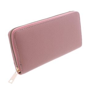 solid color zipper wallet vegan leather ladies wallets - pink