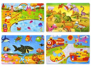 wooden jigsaw puzzles set for kids age 2-6 year old 30 piece colorful wooden puzzles for toddler children learning educational puzzles toys for boys and girls (4 puzzles)