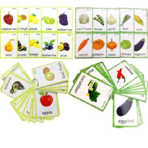 set of fruit and vegetable flash cards for toddlers | kids learning flashcard & montessori pocket cards toys | perfect for pre-k decor background wall stickers, teacher/autism therapists tools