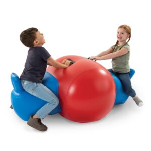 hearthsong large inflatable seesaw rocker for two, 60”l x 35”w x 24”h, multicolor, wide front handles with backrest, heavy-duty vinyl, holds up to 75 lbs. per seat