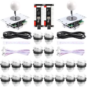 easyget new updated 2-player led diy arcade kit 2x zero delay usb encoder + 2x joystick + 20x led arcade buttons for pc, windows, mame, raspberry pi arcade diy (2-player, white kit)