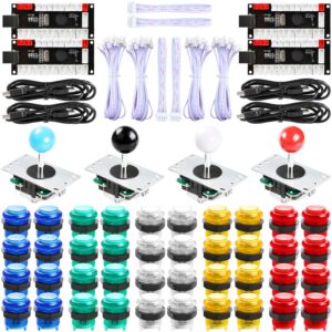 easyget 4-player led diy arcade kit - 4x zero delay led usb encoder + 4x joystick + 40x led arcade buttons for pc, windows, mame, raspberry pi (4p-led-kit, mixed color kit)