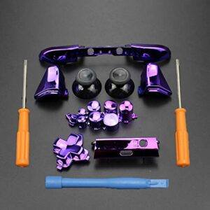 full set bumper trigger buttons guide dpad rt lt rb lb abxy on off button kit for xbox one slim xbox one s controller replacement + t8 t6 screwdrivers set (chrome purple)