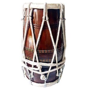 handmade wooden dholak folkisches indian music instrument tied by rope