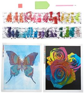 dazz 3d gemstone painting butterfly & roses pack of 2 by horizon group usa, includes 2 8”x10” diamond dotz painting, rhinestone sheets for adults & children, gem tray & stylus included.multicolored