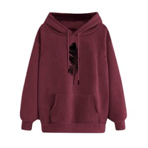 women casual hoodies hooded sweatshirts long sleeve hooded pullover with front pocket solid pullover hoodies wine