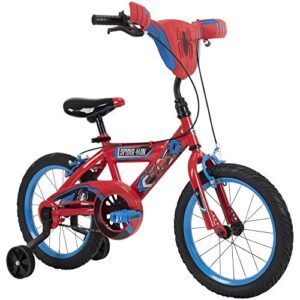 huffy marvel spider-man kid bike quick connect assembly, handlebar plaque & training wheels, 16" wheel, red