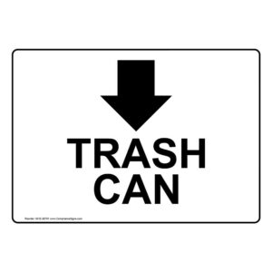 compliancesigns.com trash can [down arrow] safety sign, 10x7 inch plastic for recycling/trash/conserve