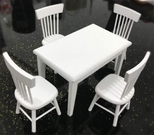 sxfse dollhouse decoration accessories, 1:12 dollhouse miniature furniture wooden white dining table chair model set