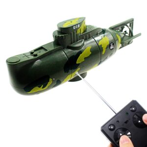 tipmant mini rc submarine remote control boat ship military model electronic water toy diving for fish tank water tub kids birthday gift (green)