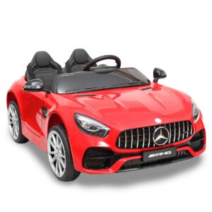 tobbi 12v kids ride on car mercedes benz licensed kids electric car with remote control, mp3, radio, 3 speeds for boys girls red