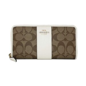 coach signature leather accordian zip wallet - #f54630 - khaki/chalk