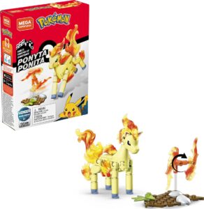 mega construx pokemon power pack ponyta construction set with character figures, building toys for kids (70 pieces)