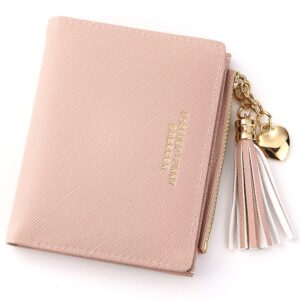 buvelife wallet for women small compact wallet bifold, rfid wallet credit card holder mini bifold pocket wallet (crosshatch pink)