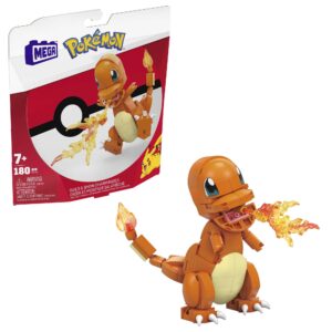 mega pokémon building toys set, build & show charmander with 180 pieces, 4 inches tall, for kids