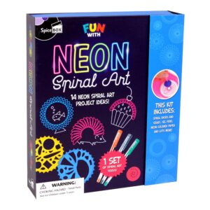 spicebox spiral art drawing kit for kids, neon art set, stencil draw tools children’s creative activities, 14 twisted projects, step by step instruction, age range 8+