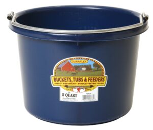 little giant® plastic animal feed bucket | round plastic feed bucket with metal handle | made in usa | 8 quarts | navy